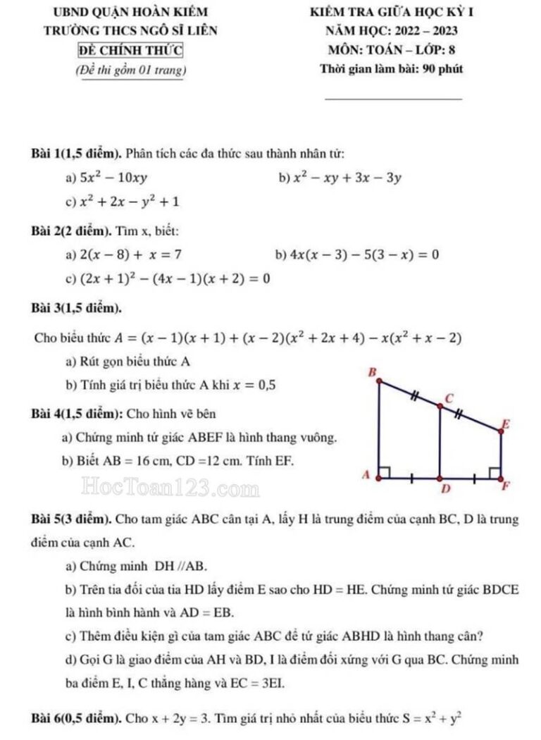 Đề kiểm tra giữa HK1 môn Toán 8 THCS Ngô Sĩ Liên 2022-2023
