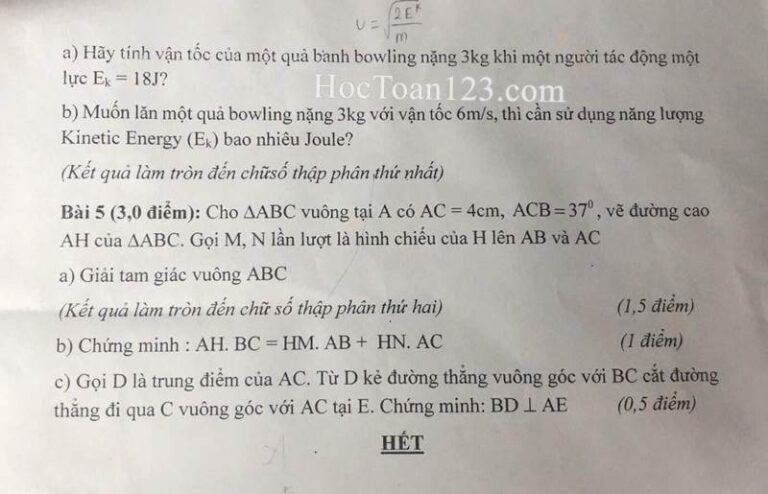 Đề kiểm tra giữa HK1 môn Toán 9 THCS Tân Thới Hòa 2022-2023