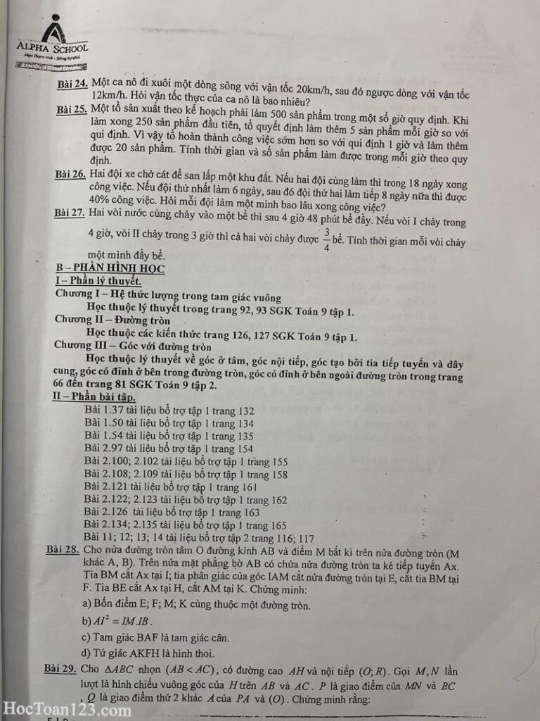 Đề cương ôn tập HK1 môn Toán 9 trường Alpha School 2022-2023