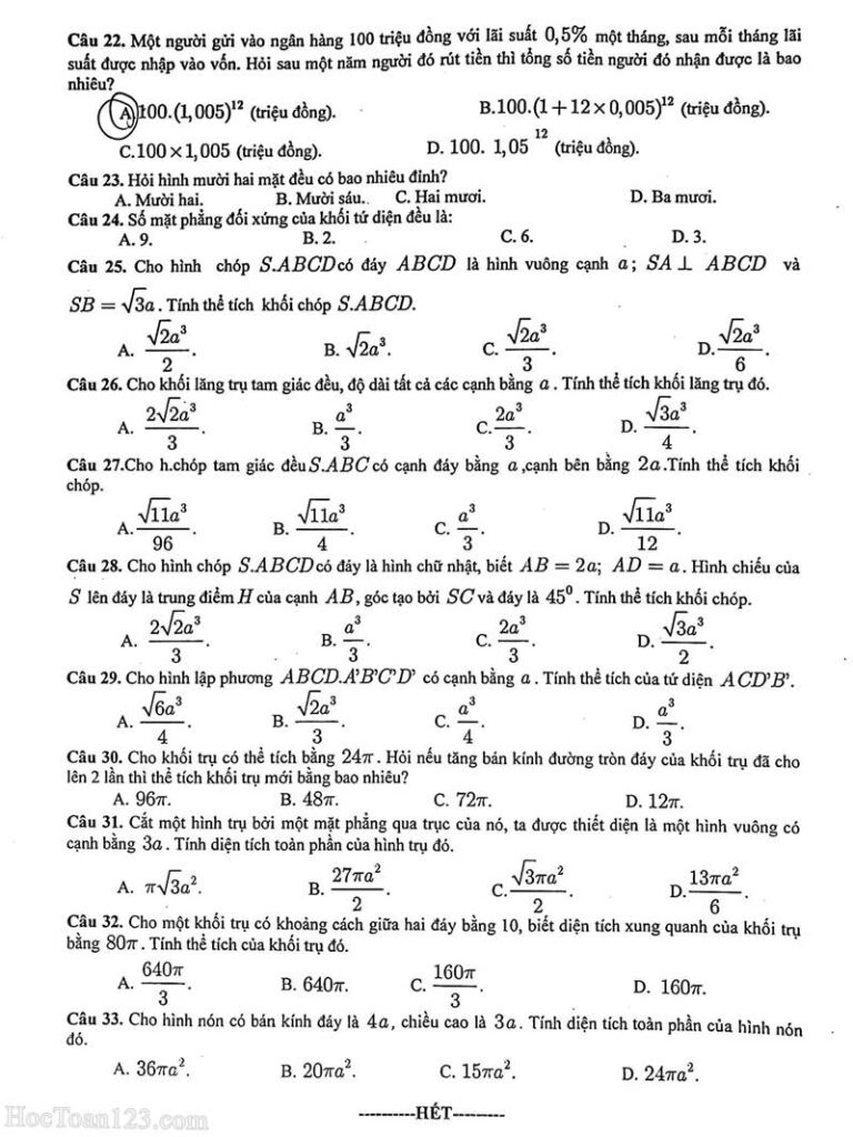 Đề cương ôn thi HK1 Toán 12 THPT Nguyễn Văn Cừ 2022-2023