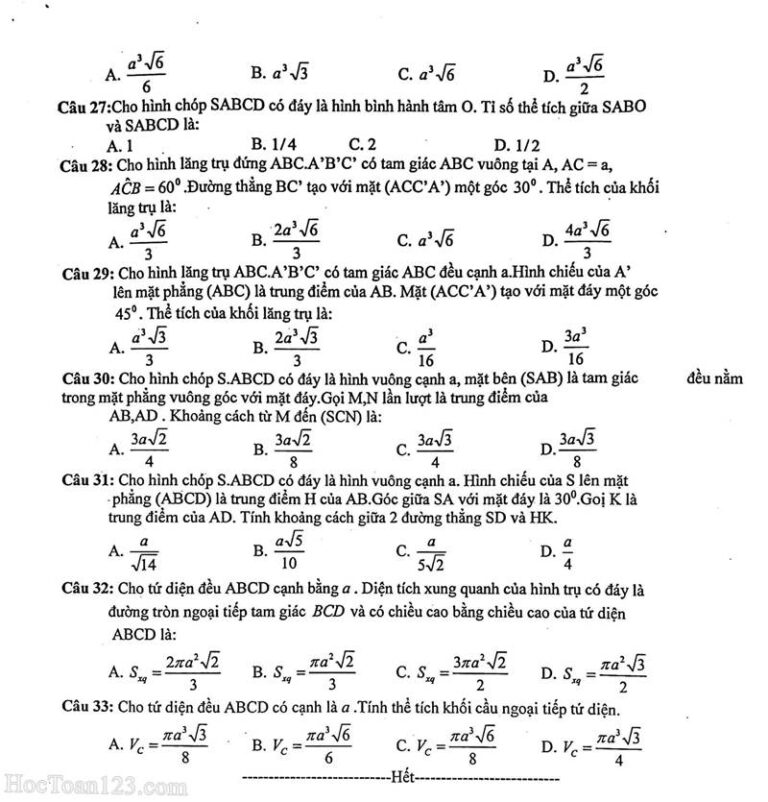 Đề cương ôn thi HK1 Toán 12 THPT Nguyễn Văn Cừ 2022-2023