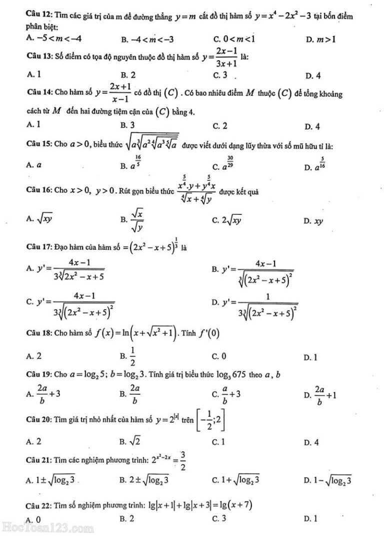 Đề cương ôn thi HK1 Toán 12 THPT Nguyễn Văn Cừ 2022-2023