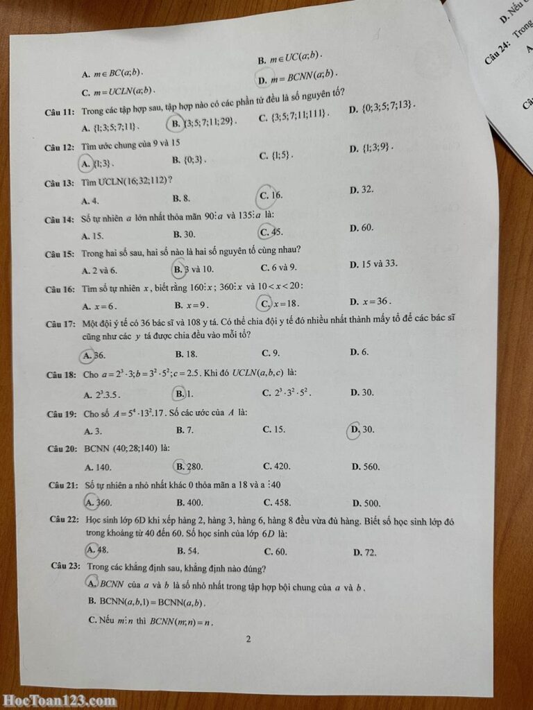 Đề cương ôn tập cuối HK1 trường THCS Marie Curie 2023 - 2024 - Học Toán 123