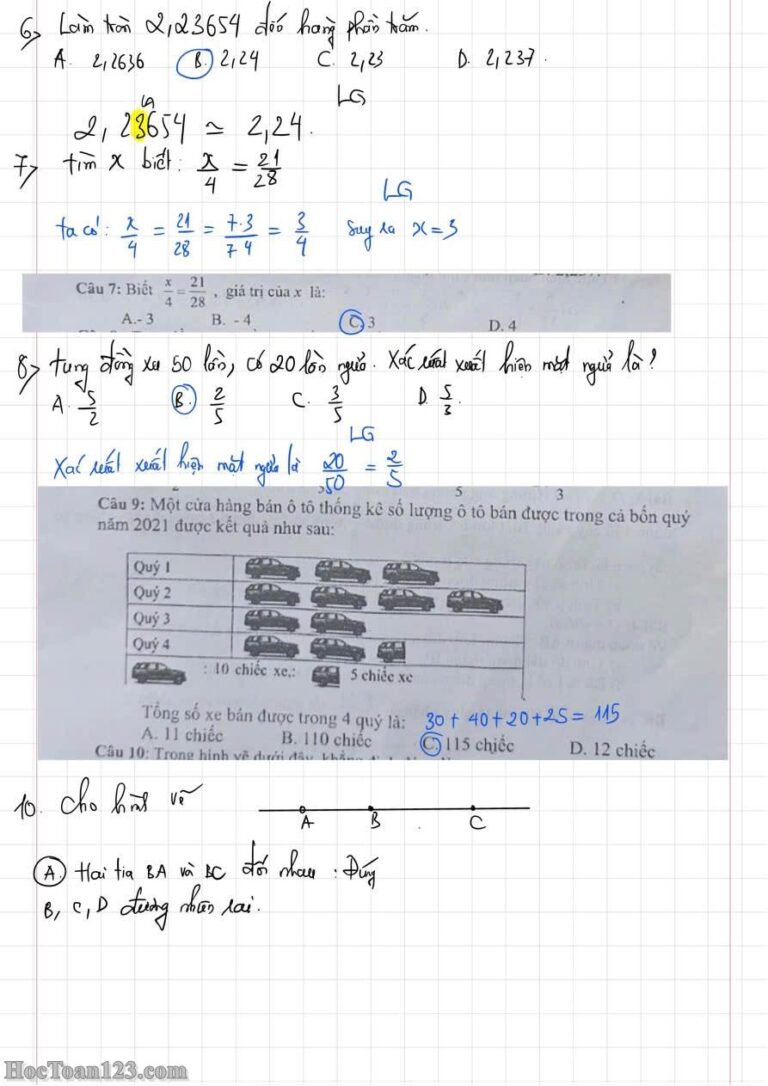 Đề thi cuối HK2 môn Toán 6 huyện Ba Vì 2024-2025 - Học Toán 123